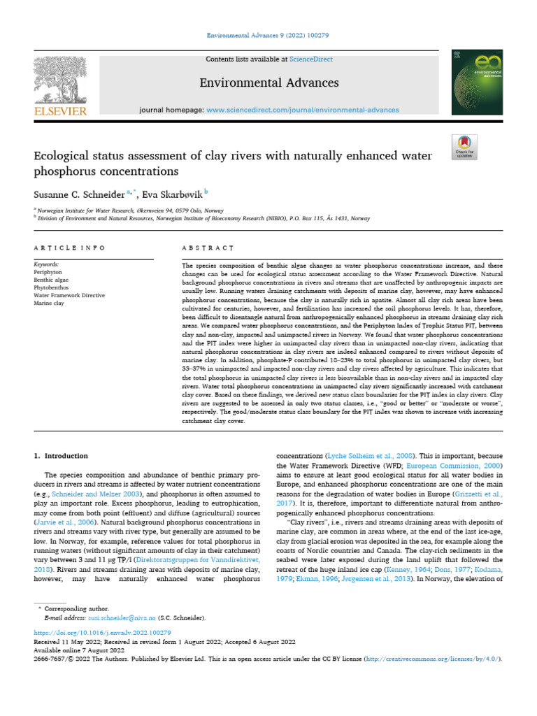 Ecological Status Assessment of Clay Rivers With Naturally 2022 ...