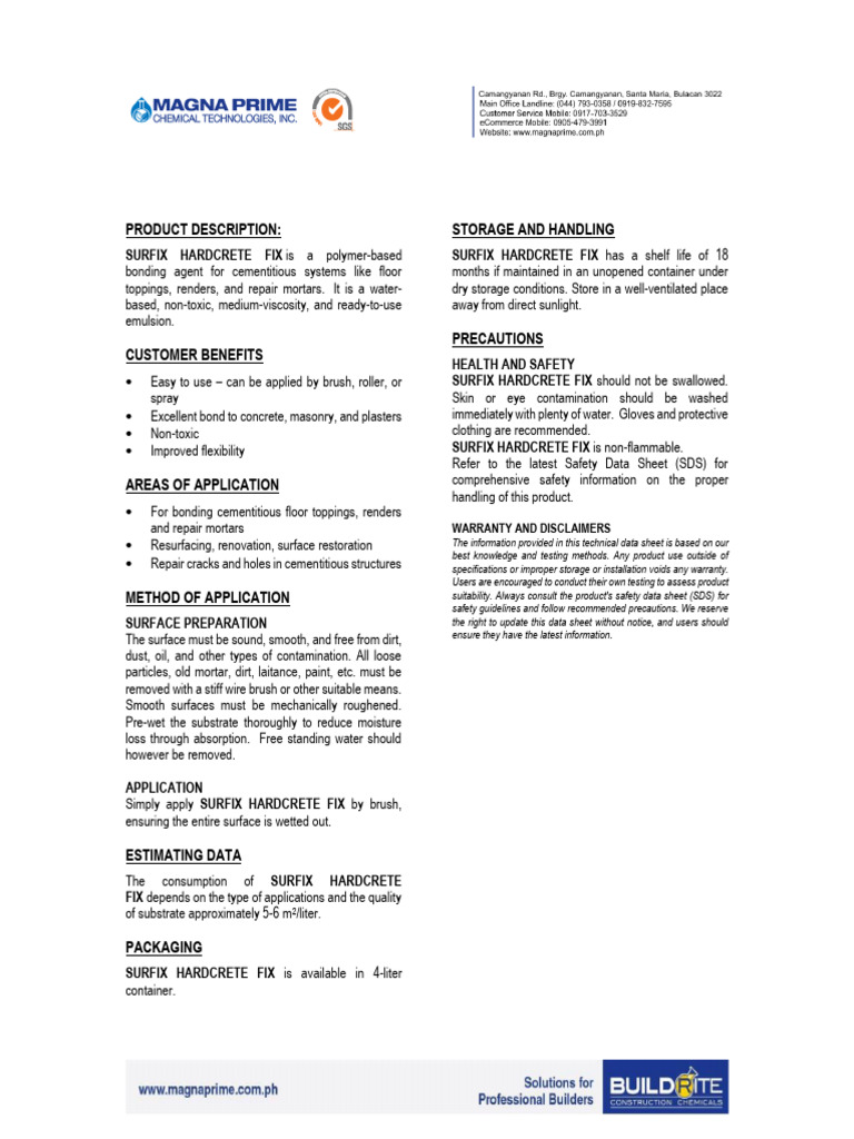 Surfix Hardcrete Fix (TD RND 70) | PDF | Concrete | Cement