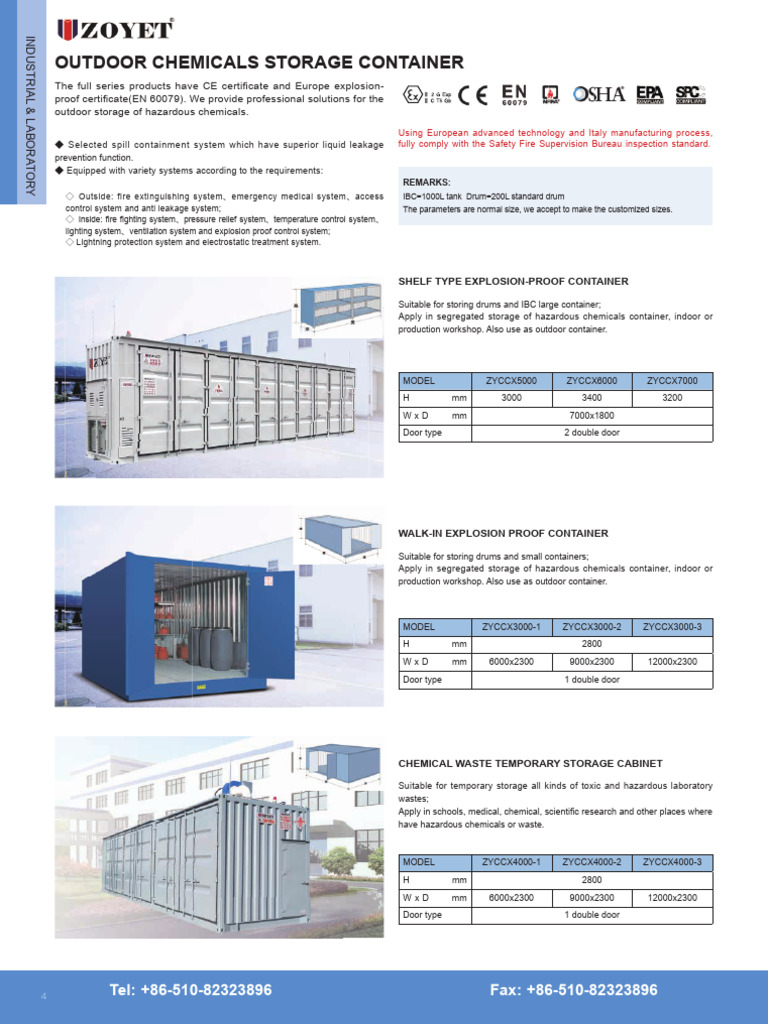 01 ZOYET Outdoor Chemicals Storage Container Catalog | PDF | Door | Safety