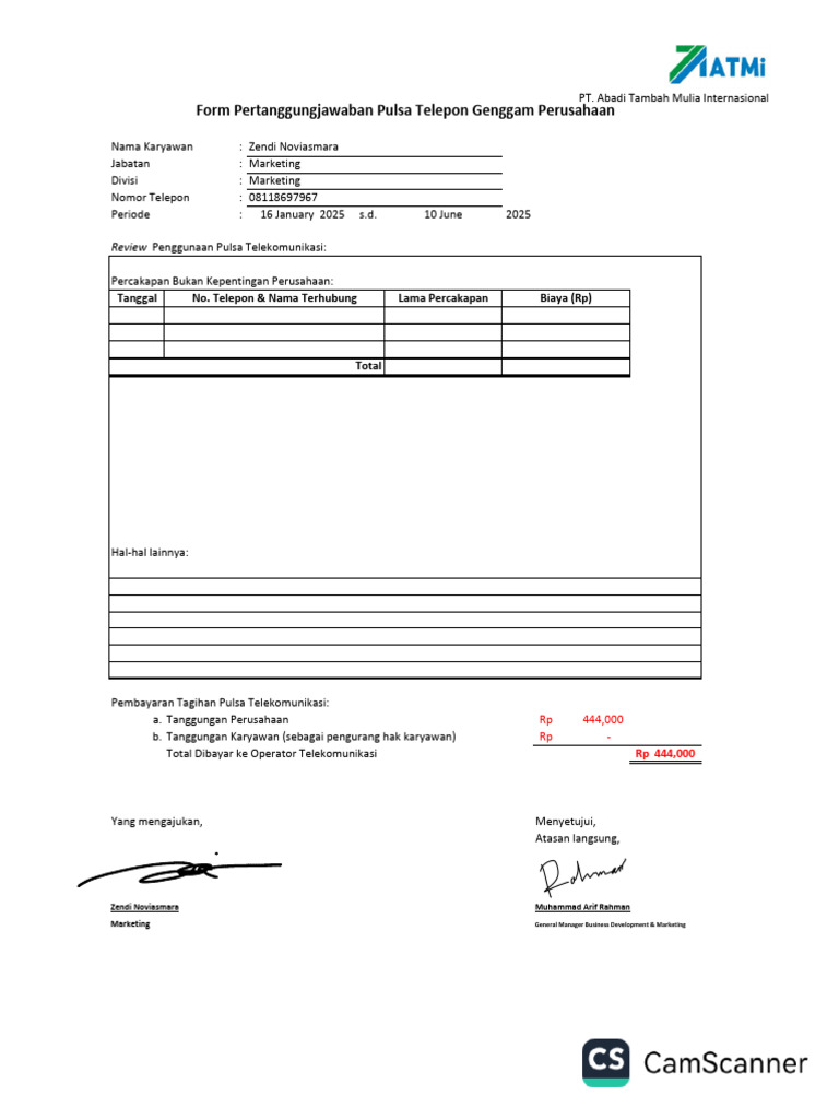 Form Pulsa Telekomunikasi - January 2025 To Juni 2025 (Zendi) | PDF