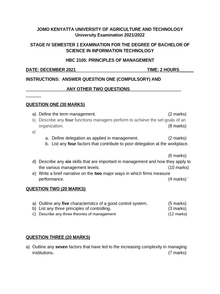 Management Principles Exam Questions | PDF