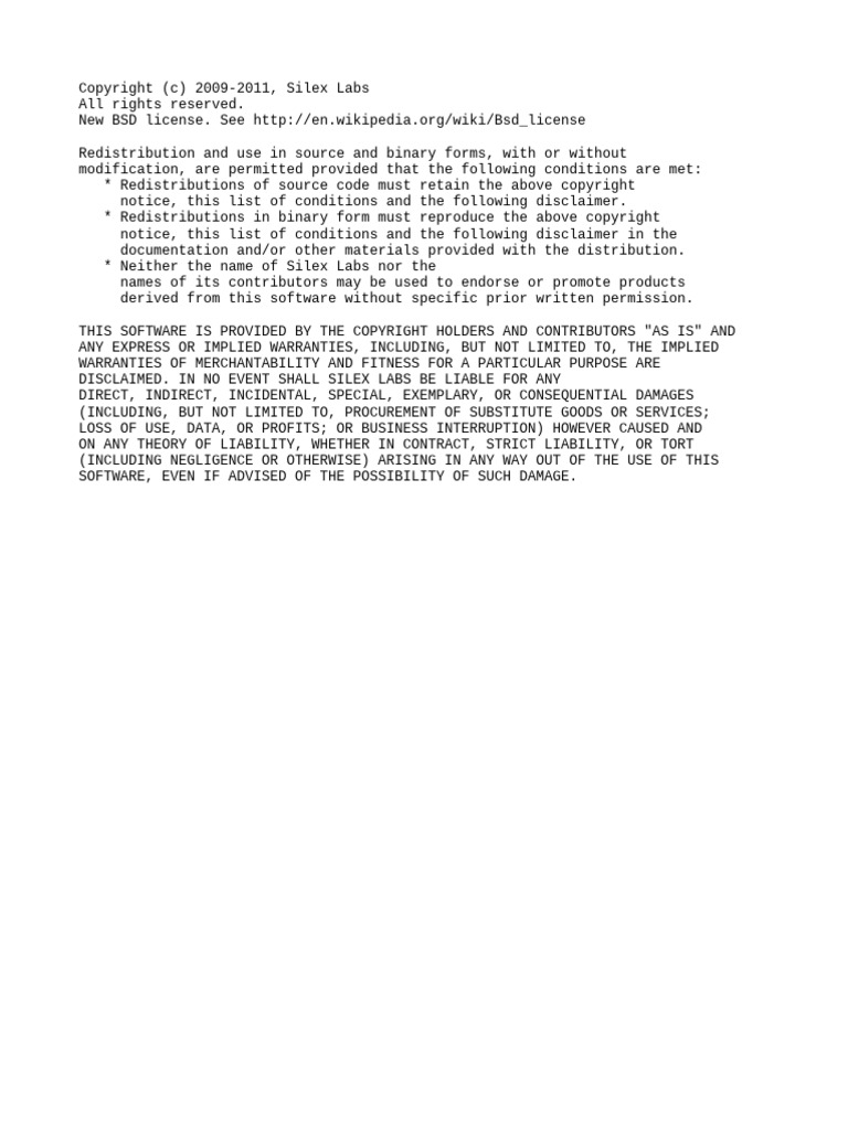 Silex Labs BSD License Agreement | PDF
