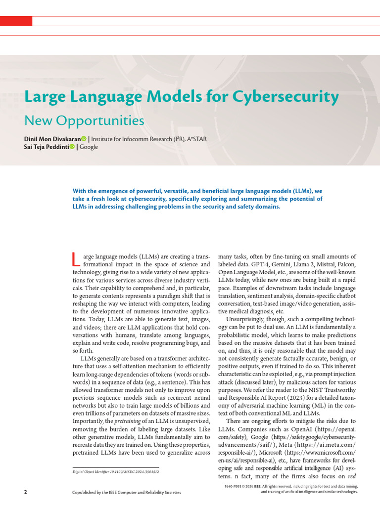 Large Language Models For Cybersecurity New Opportunities | PDF ...