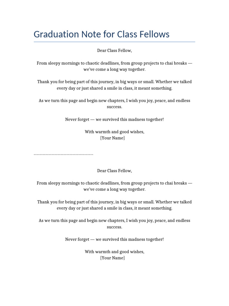 Class Fellow Graduation Notes | PDF