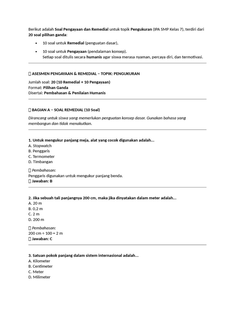 Soal Remedial dan Pengayaan IPA Kelas 7 | PDF