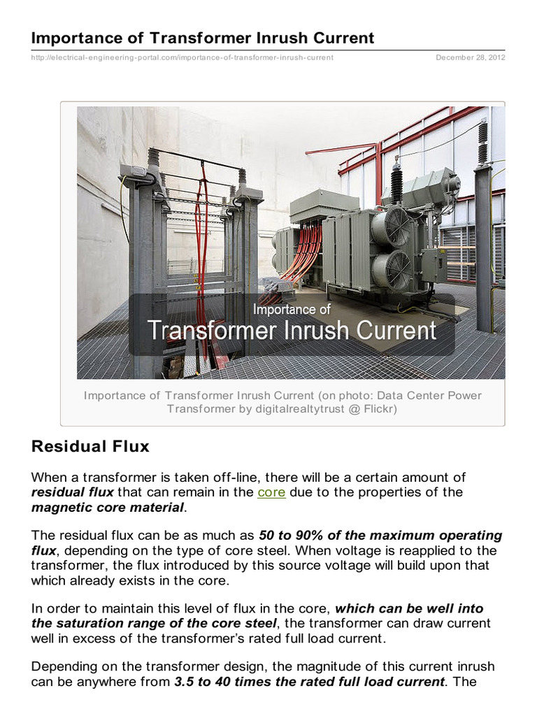 Importance of Transformer Inrush Current | PDF