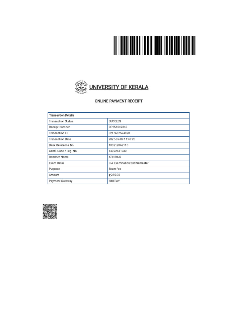 Athira Kerala University - EPayment Portal | PDF