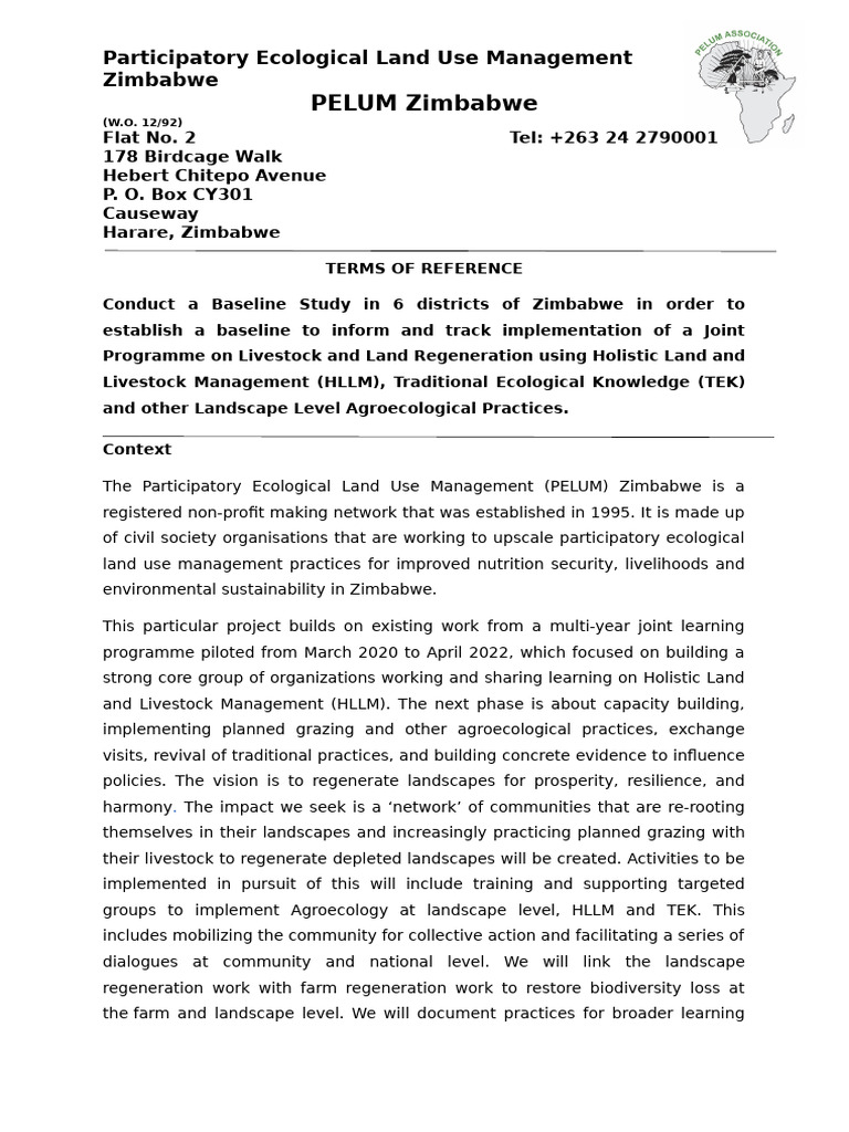 Final - Baseline Study TORs - HLLM and TEK Project - 114741 2 | PDF | Natural Environment ...