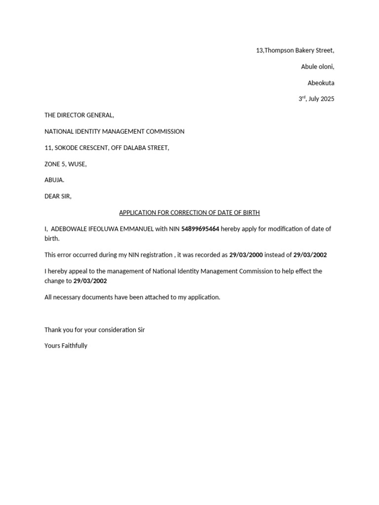 Application For Correction of Date of Birth | PDF