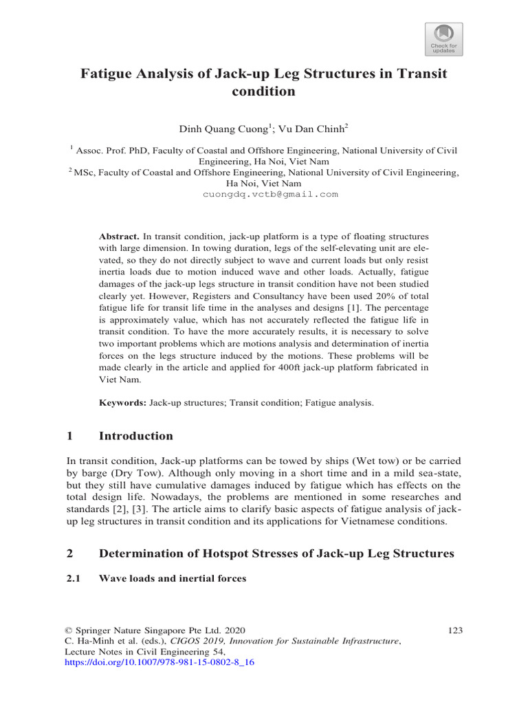 Fatigue Analysis of Jack-Up Leg Structures in Transit Condition | PDF ...