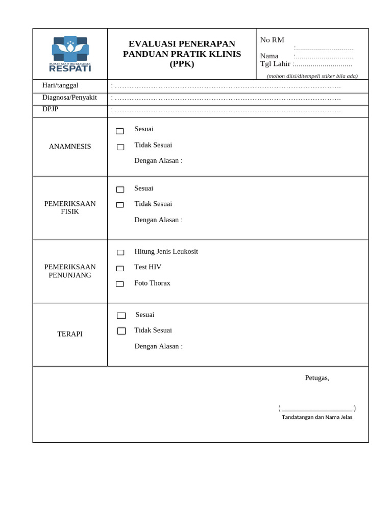 Instrumen Penilaian Kepatuhan PPK HIV | PDF