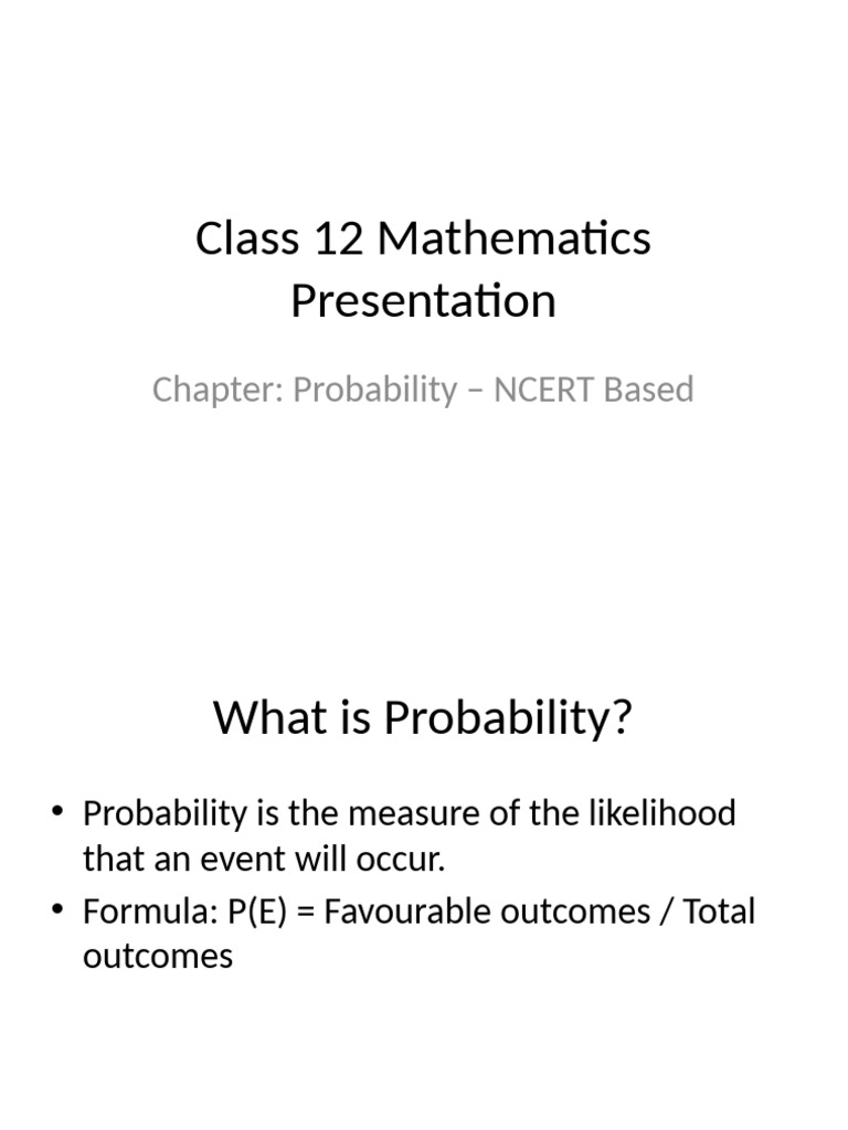 Probability Concepts for Class 12 | PDF