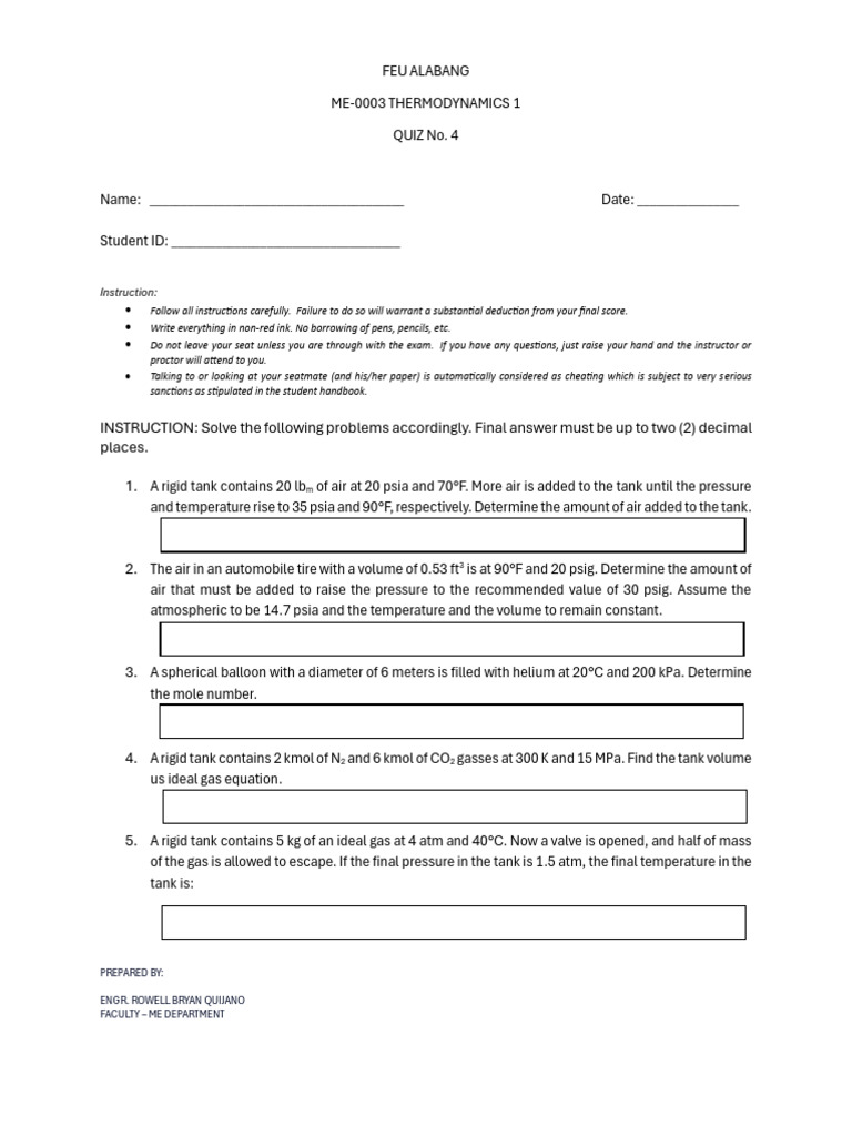 Thermo 1 Quiz 4 | PDF