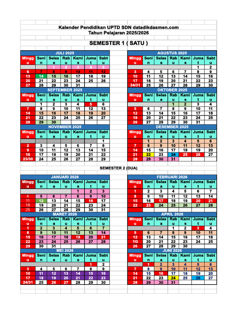 Sd. Kalender Pendidikan 2025 - 2026 - SD | PDF