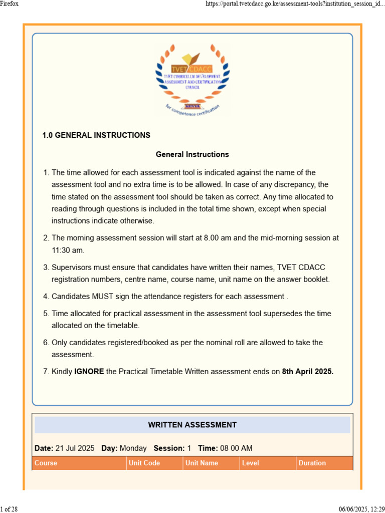 TVET Assessment Guidelines 2025 | PDF