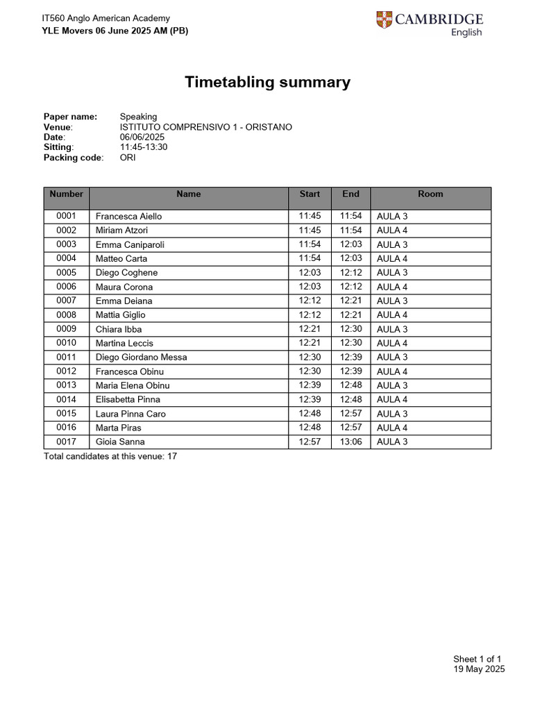Timetable - Report - 2025-05-19T120941.632 | PDF