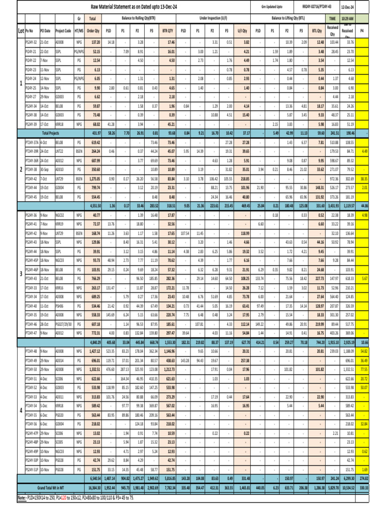 Raw Material Statement Report 2024 | PDF