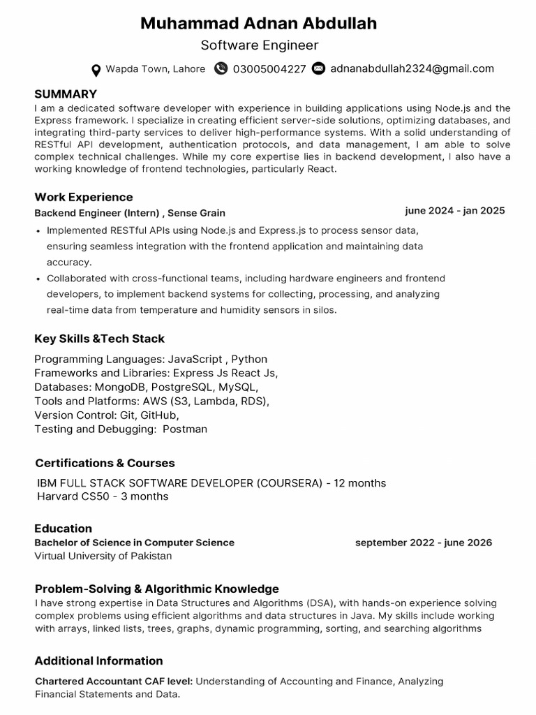 Adnan-Abdullah Software-Engineer Resume | PDF