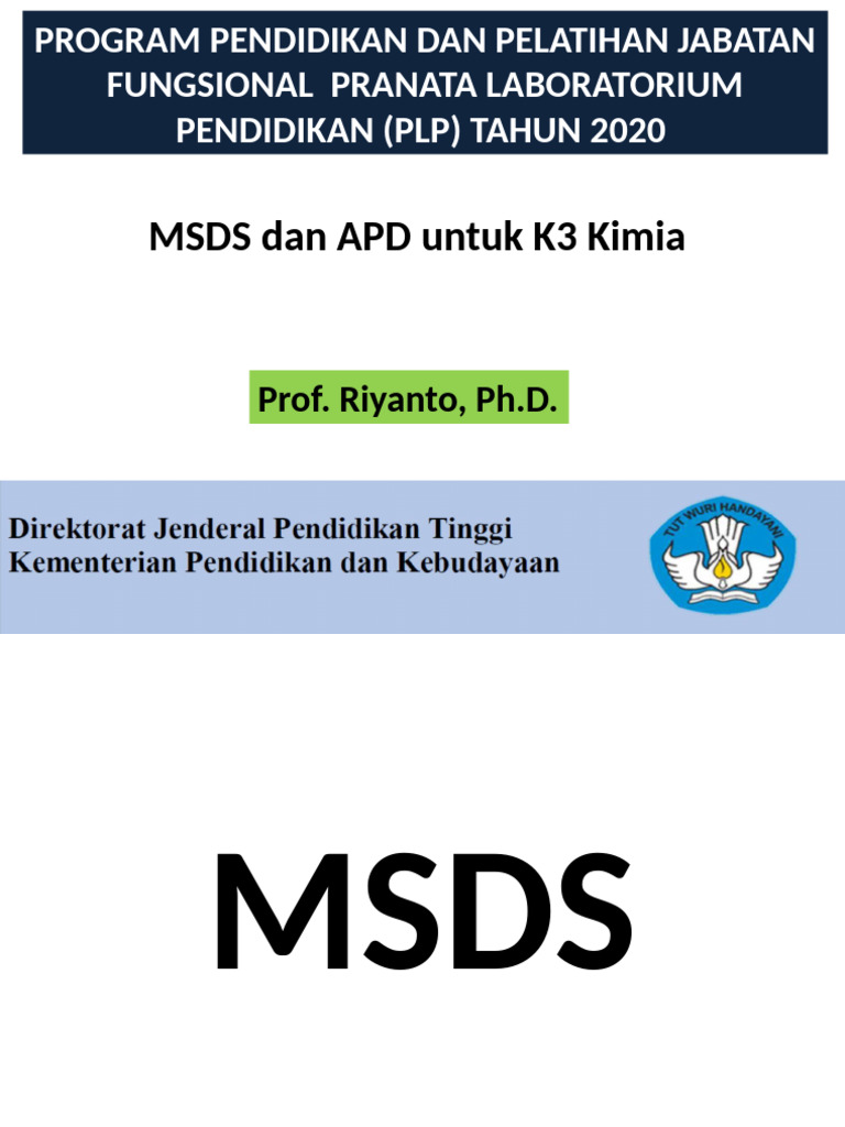 1.4. MSDS Dan APD Untuk K3 Kimia Prof. Riyanto | PDF