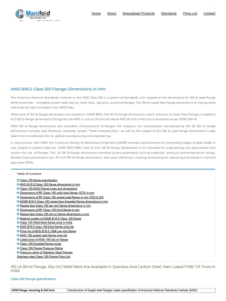 ANSI Flange Dimensions | PDF | Pipe (Fluid Conveyance) | Mechanical ...