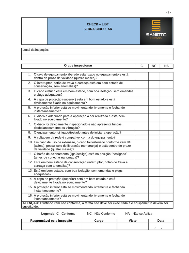 CheckList Serra Circular | PDF