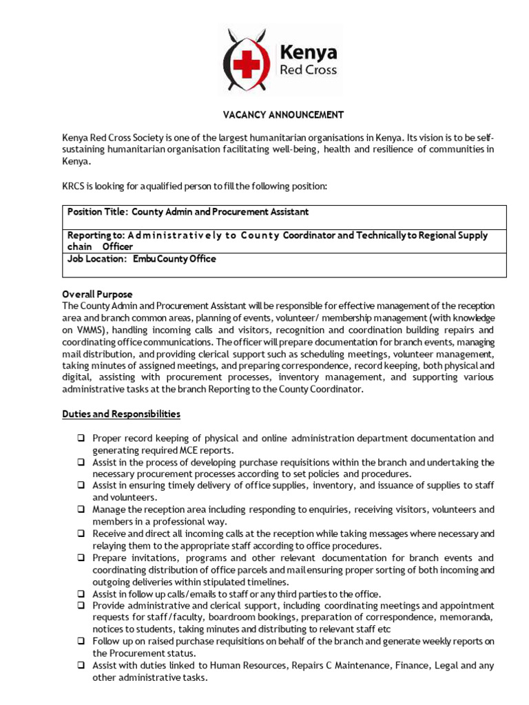 Admin and Procurement Assistant Position | PDF | Procurement