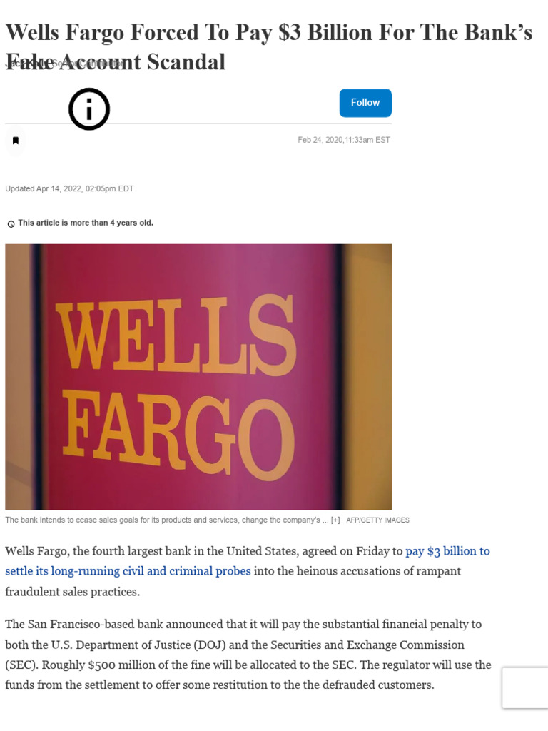 C5 - Wells Fargo Forced To Pay $3 Billion For The Bank's Fake Account ...