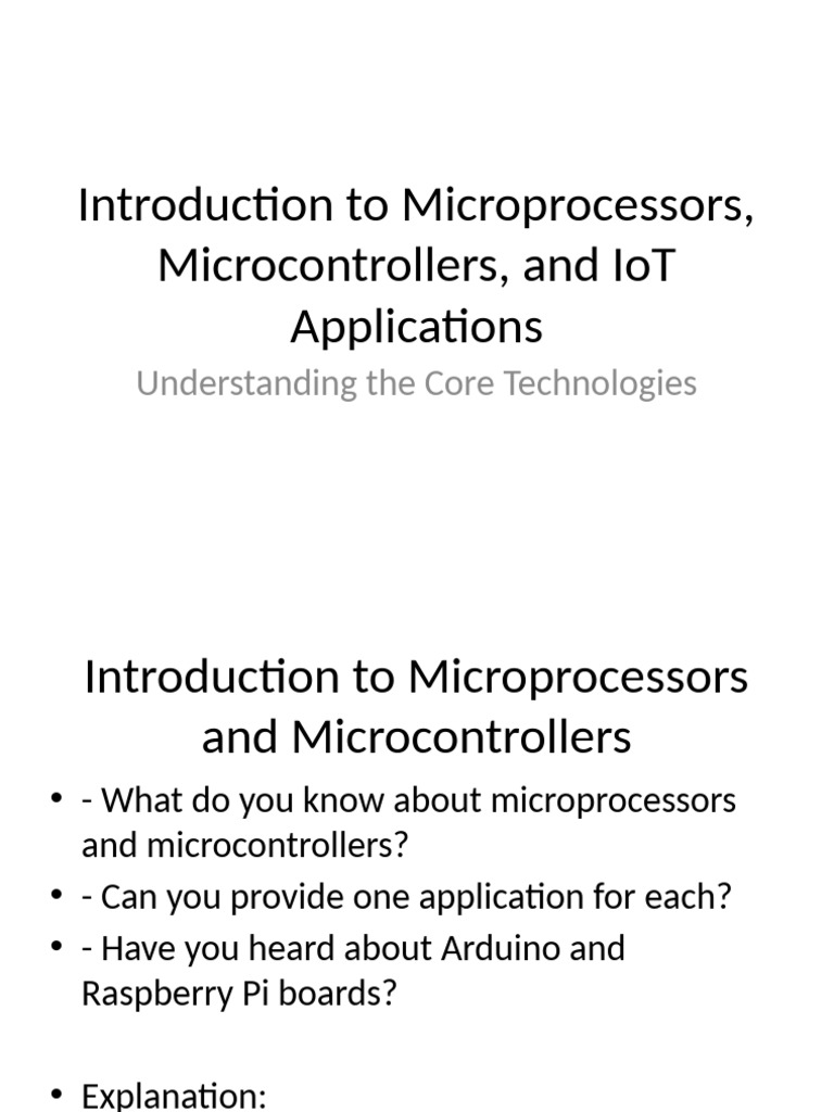Microprocessors Microcontrollers IoT Presentation (Final | PDF | Microprocessor | Microcontroller