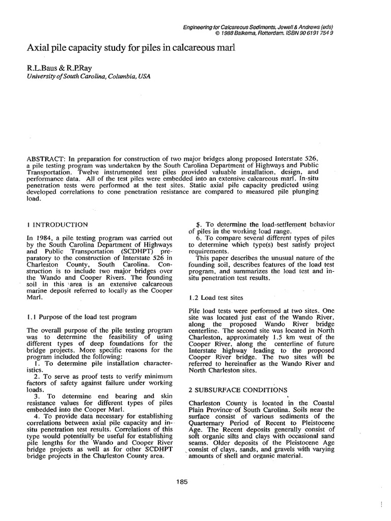 Axial Pile Capacity Study For Piles in Calcareous Marl | PDF
