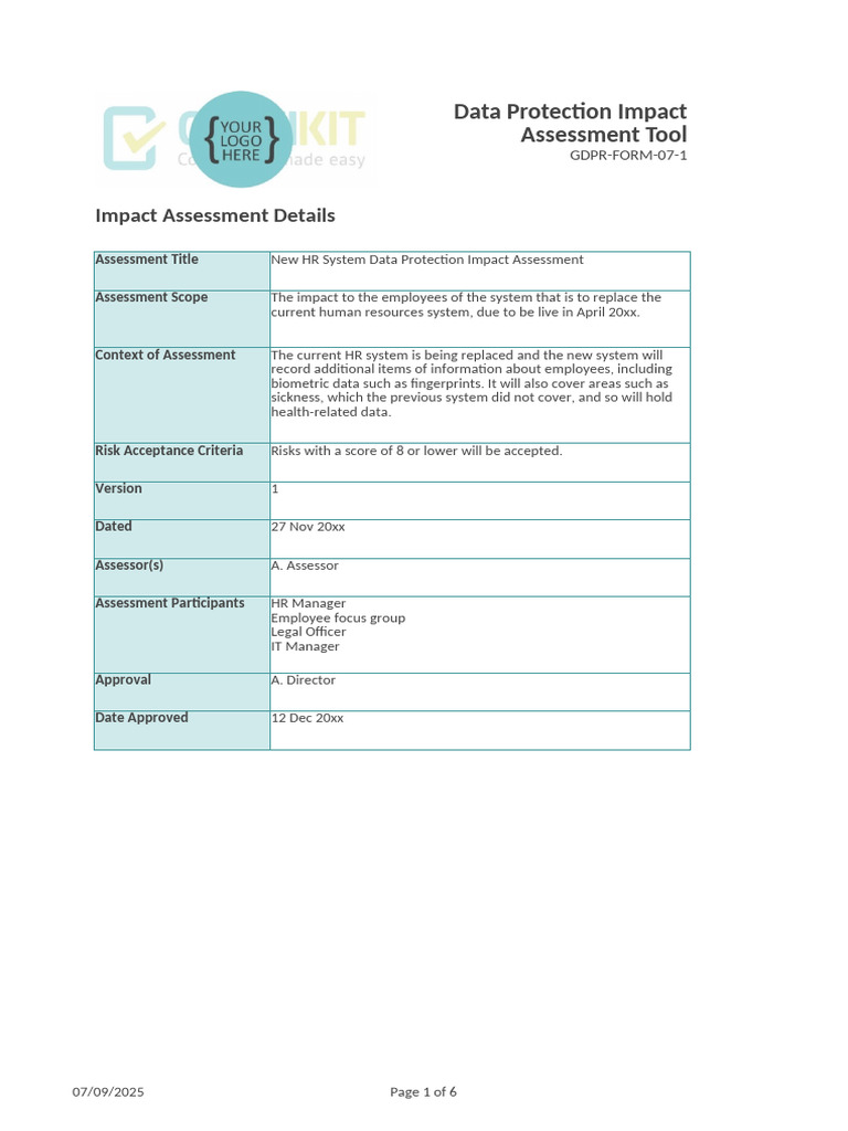 HR System Data Protection Assessment | PDF | Risk