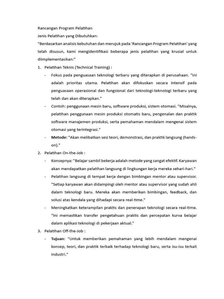Rancangan Program Pelatihan | PDF
