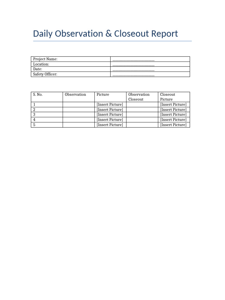Daily Observation Closeout Report | PDF