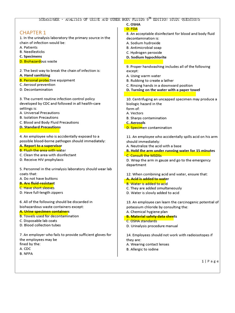Aubf Study Questions Strasinger Compress | PDF | Kidney