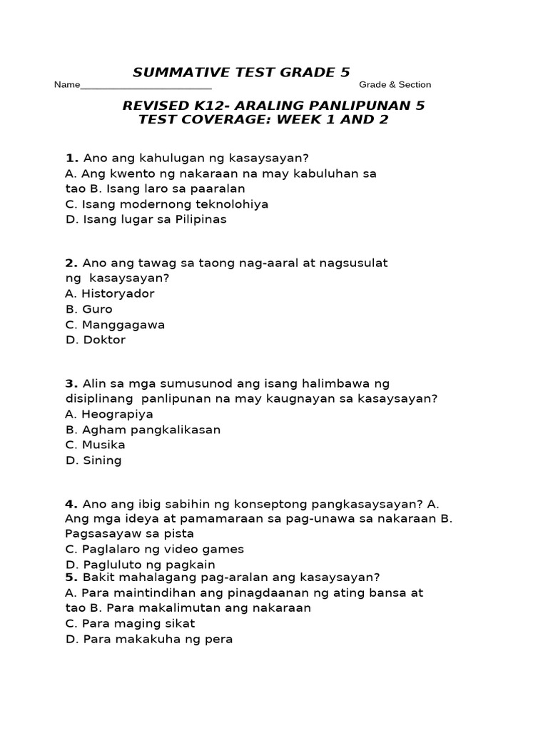 Revised Summative - Ap 5 | PDF