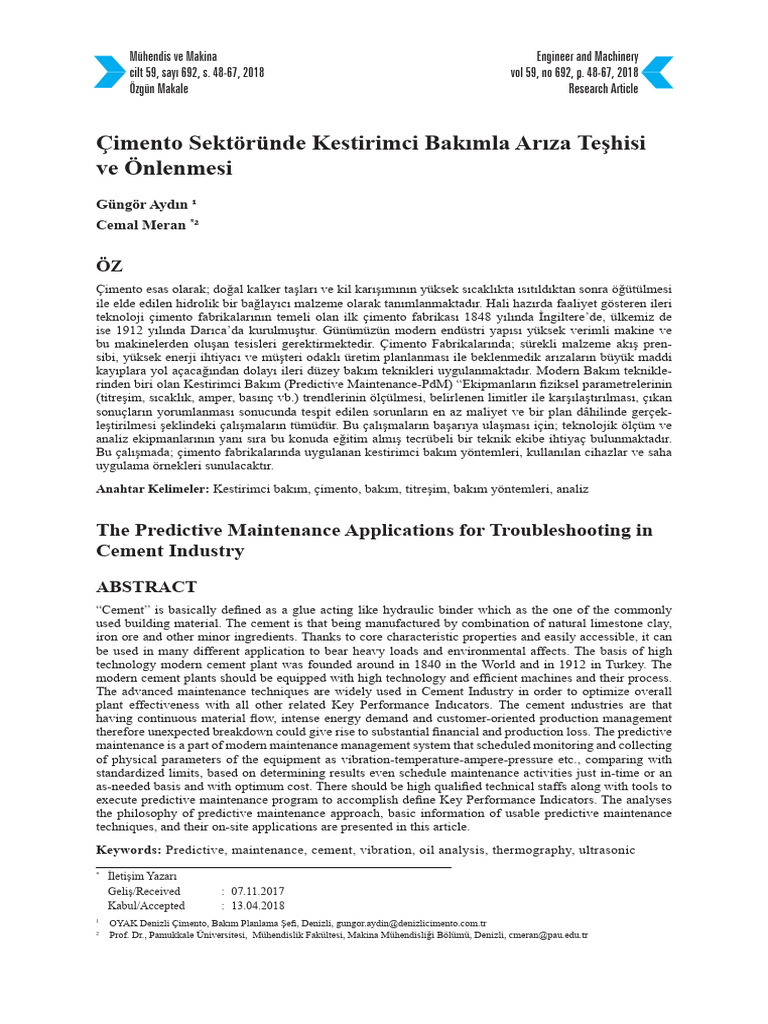 Imento Sekt R Nde Kestirimci Bak Mla Ar Za Te Hisi Ve Nlenmesi ( | PDF