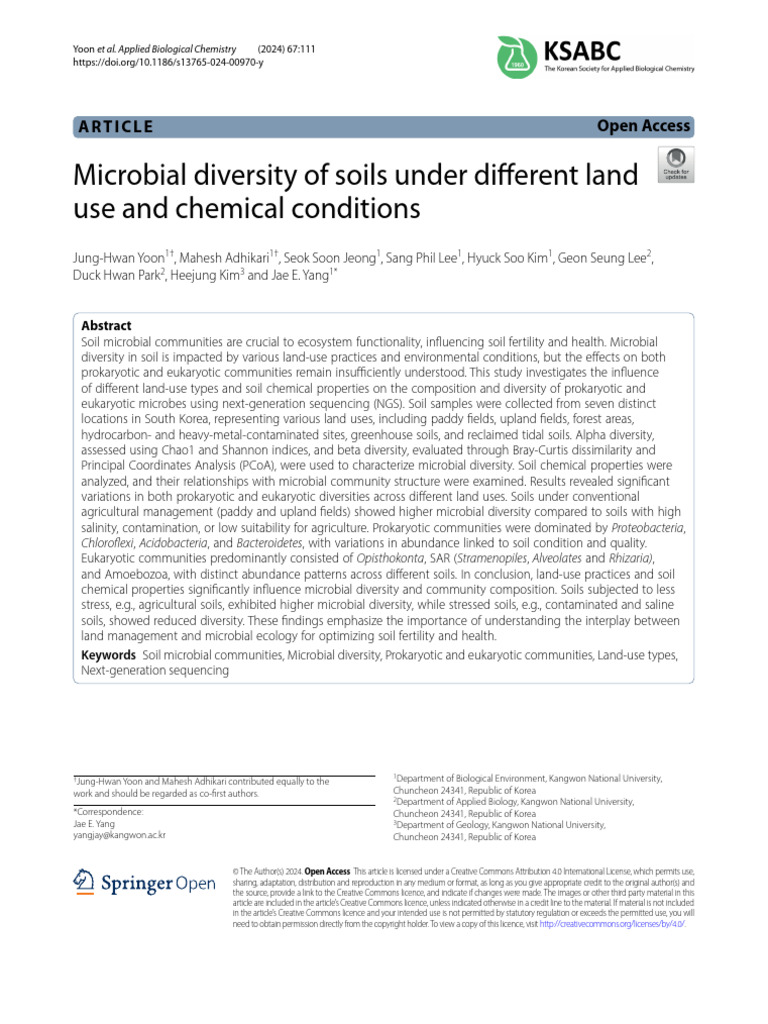 Microbial Diversity of Soils Under Different Land Use and Chemical Conditions | PDF | Soil ...