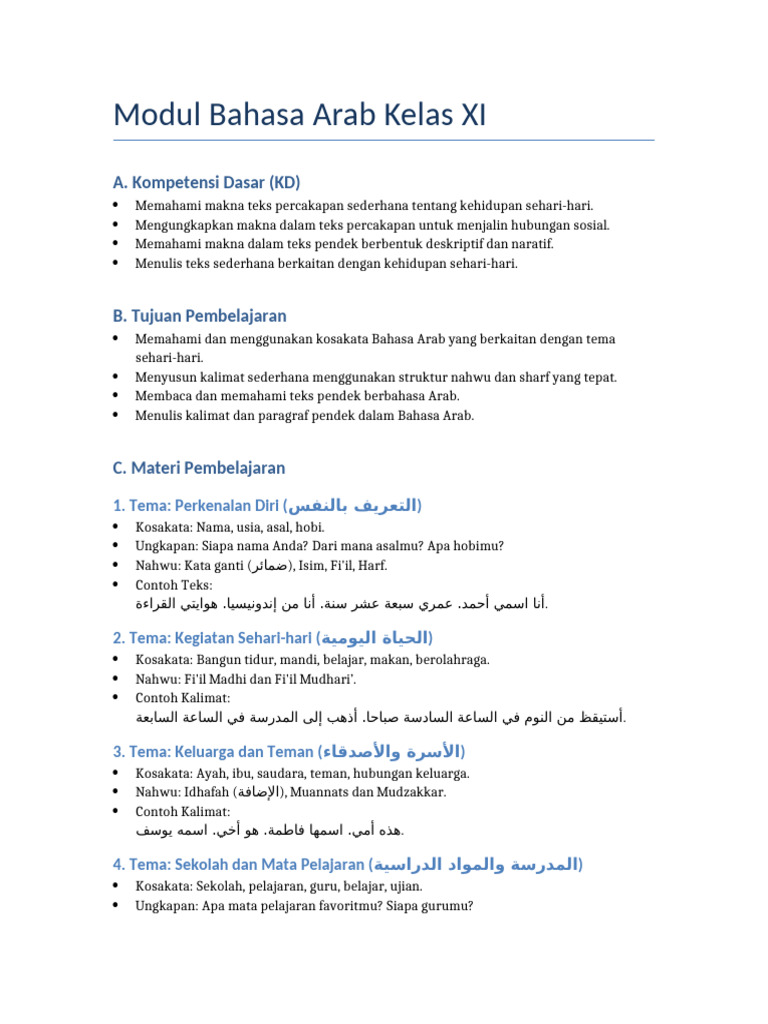 Modul Bahasa Arab Kelas XI | PDF