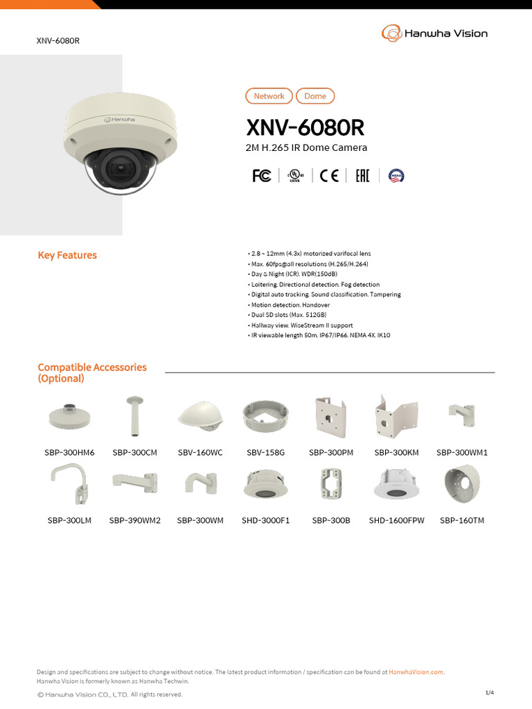 Hanwha XNV-6080R Camera Overview | PDF | Camera Lens | Internet Protocols