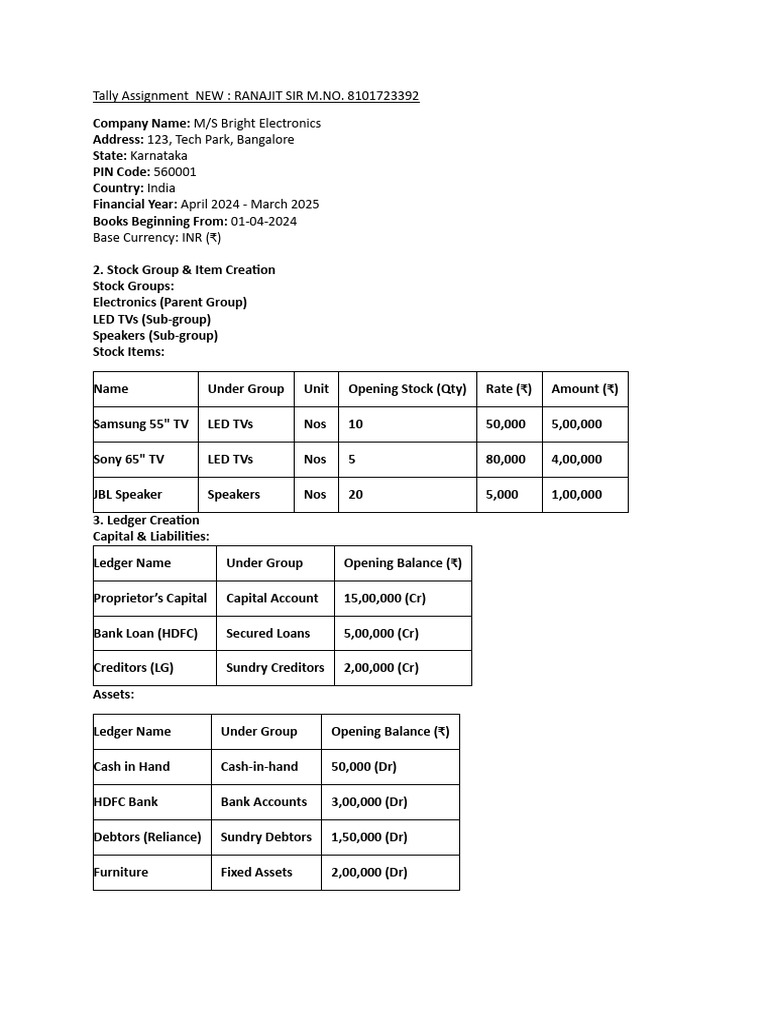 Tally Assignment NEW01072025 | PDF | Debits And Credits | Money