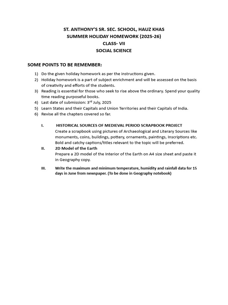 Class - 7, Social Science HHW | PDF