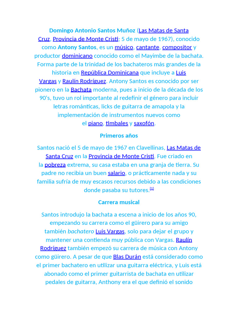 Biografia Antony Santos | PDF | Música caribeña | Musica Popular