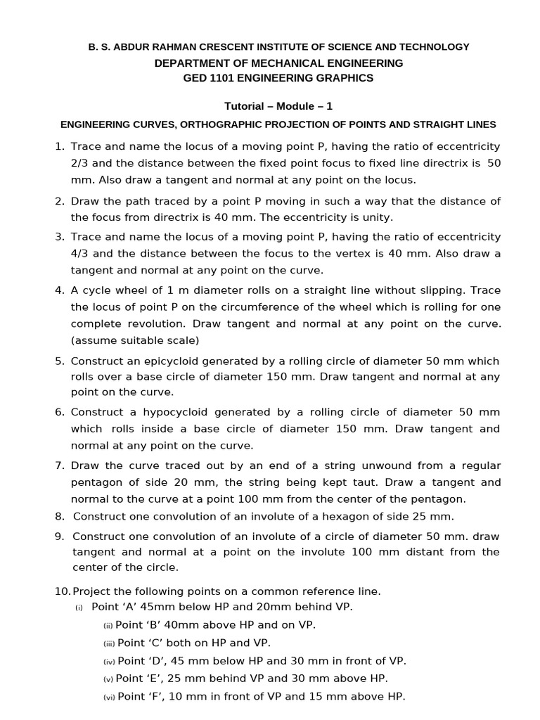 GED1101-Engineering Graphics Tutorial Problems - 2022 | PDF | Circle ...