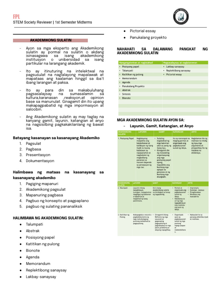 STEM Society Reviewer 1st Semester Midterms | PDF