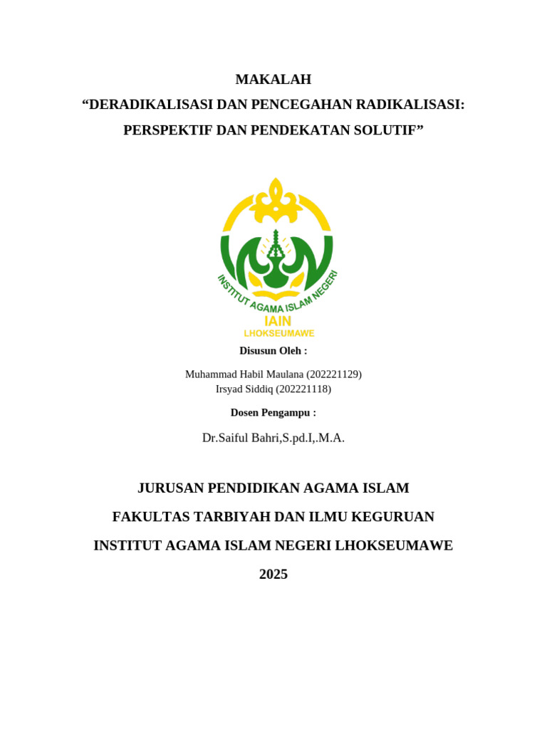 Deradikalisasi Dan Pencegahan Radikalisasi Perspektif Dan Pendekatan Solutif | PDF