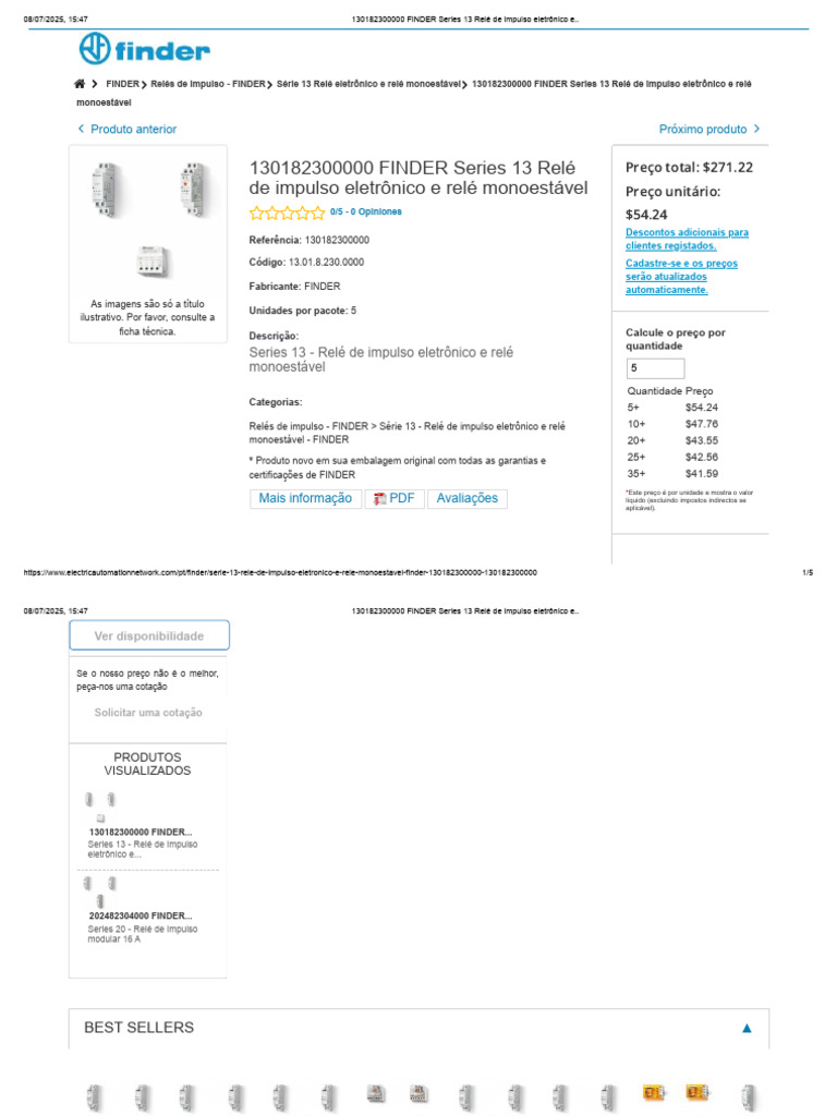 FINDER Series 13 Relé de Impulso Eletrônico E. | PDF | Relé | Engenharia Elétrica