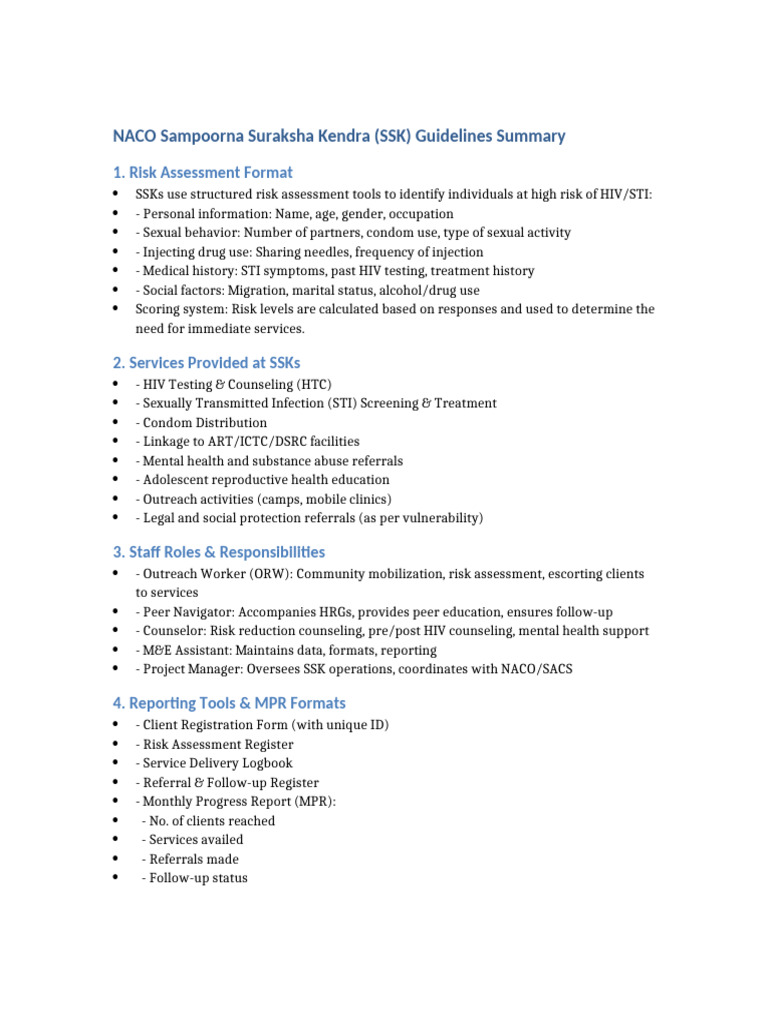 NACO SSK Guidelines Summary | PDF | Sexually Transmitted Infection ...