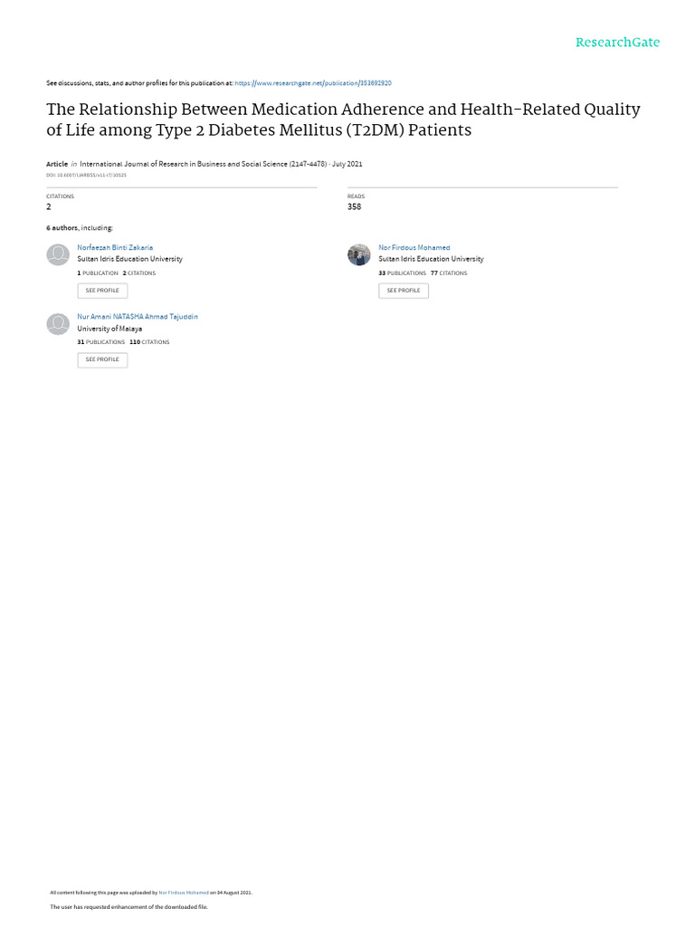 Medication Adherence in T2DM Patients | PDF | Diabetes | Comorbidity