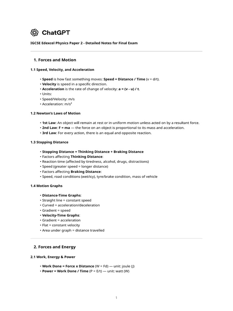 IGCSE Edexcel Physics Paper 2 Notes | PDF | Waves | Acceleration