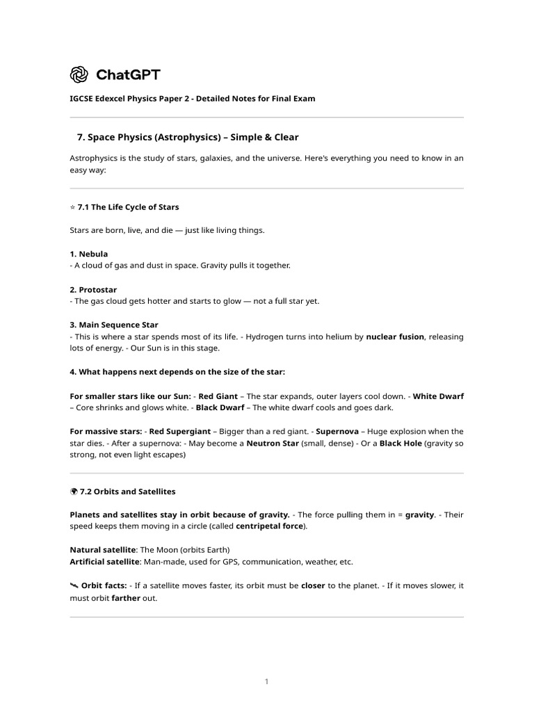 Igcse Physics Paper2 Notes | PDF | Stars | Redshift