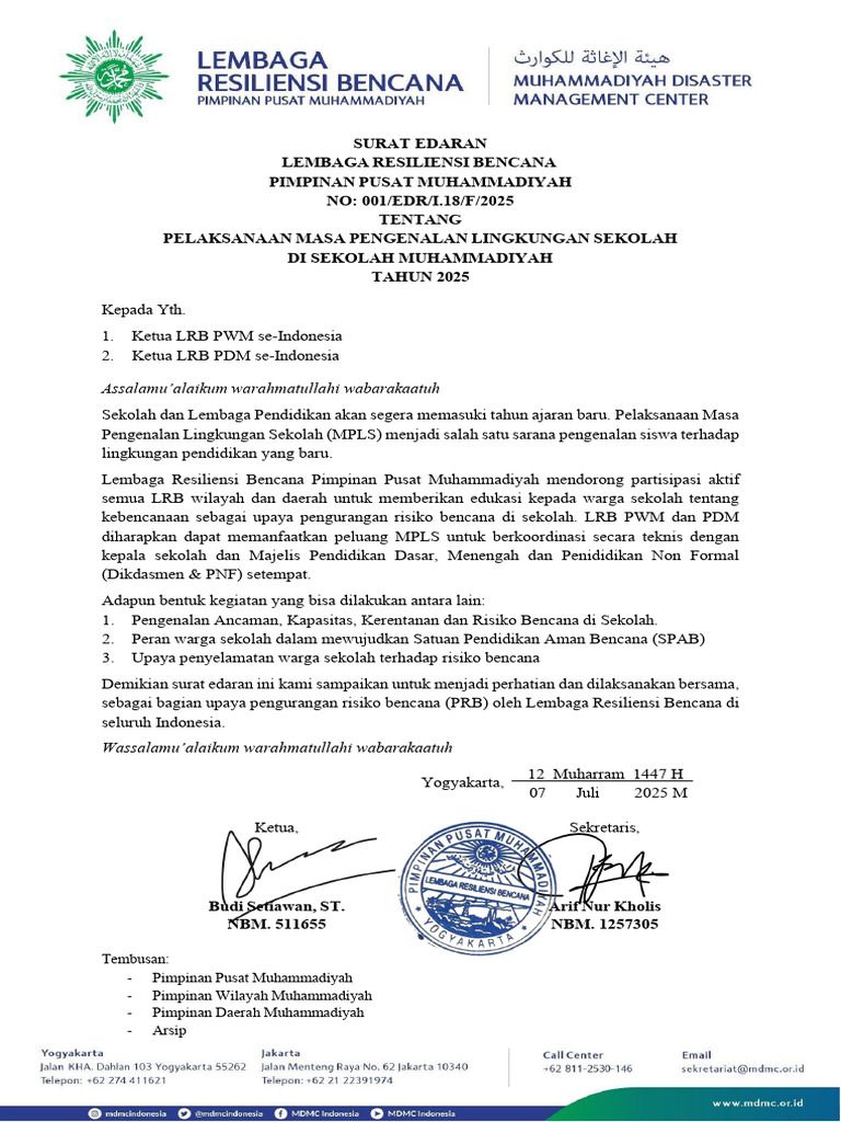 SURAT EDARAN MDMC PP Muhammadiyah & Pengenalan SPAB | PDF